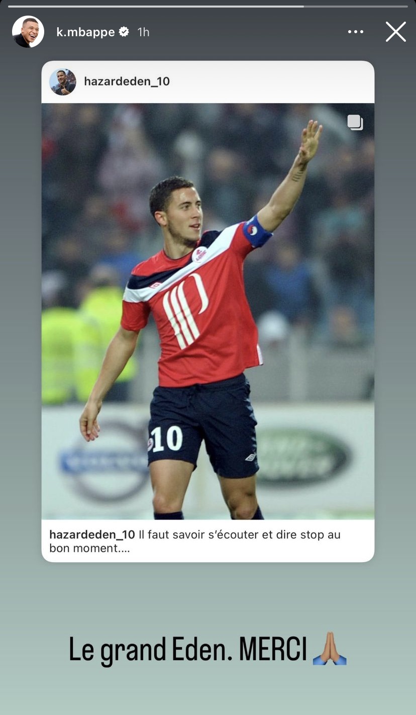 Kylian Mbappé rend hommage à la carrière d'Eden Hazard