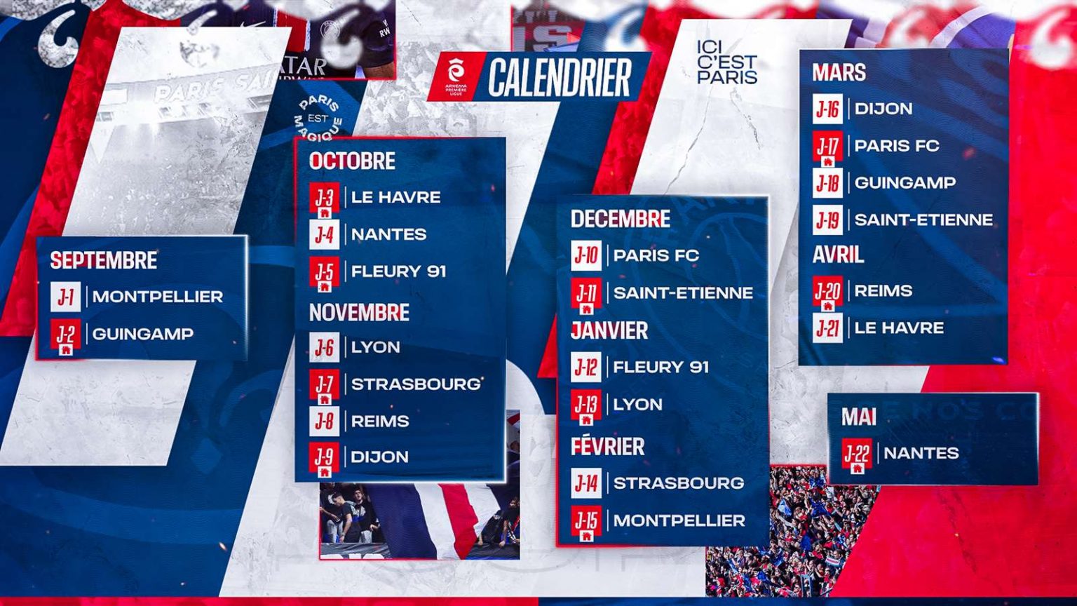 Féminines - Le calendrier 2024-2025 du PSG en D1 Arkema